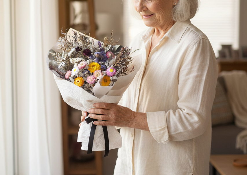 ELLIE – self-standing dried flower bouquet – Earth & Green